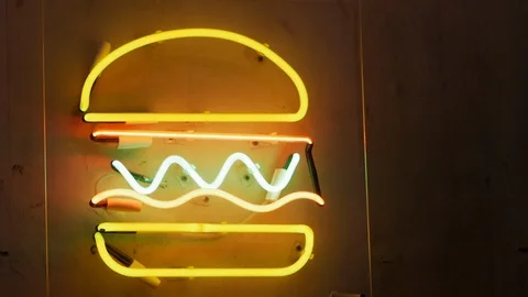 Close up shot of neon burger sign | Stock Video | Pond5