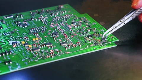 Close-up shot of PCB printed circuit boa... | Stock Video | Pond5