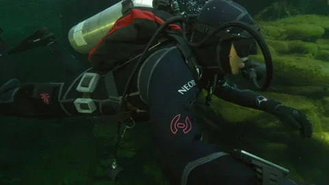 Close-Up Shot Of Scuba Diver Diving In G... | Stock Video | Pond5
