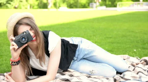 Close-up shot of a woman with retro came... | Stock Video | Pond5