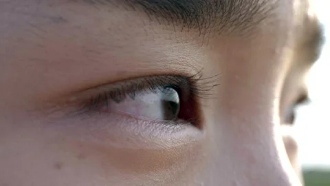 close-up side view Brown eyes blinking a... | Stock Video | Pond5