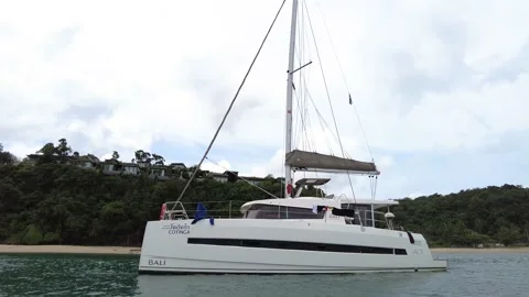 close side view of a sailing catamaran a... | Stock Video | Pond5