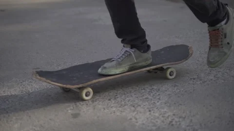 Close up skateboard. Skater foot on the ... | Stock Video | Pond5