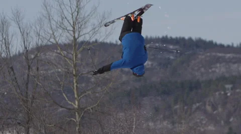 Close up ski flip on big jump - Extreme ... | Stock Video | Pond5
