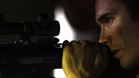 Close-up of sniper sighting target from ... | Stock Video | Pond5