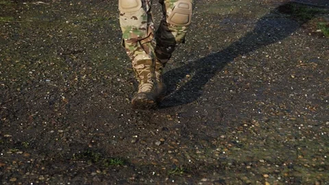 Close-up of a soldier's feet in army boo... | Stock Video | Pond5