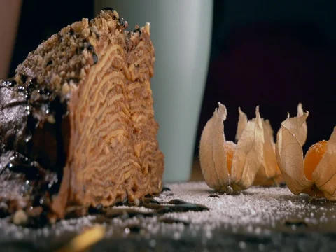 Close-up of two layers of cake. Side vie... | Stock Video | Pond5