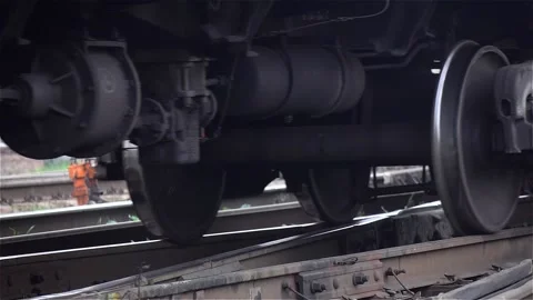 Close-ups of steel diesel railcar train ... | Stock Video | Pond5
