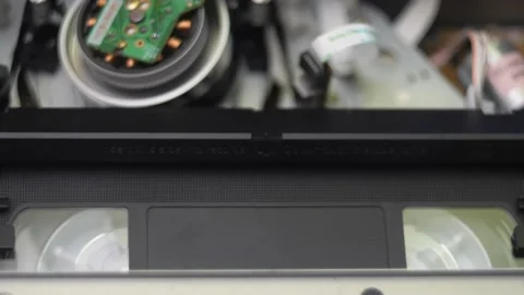 Close-up of video cassettes inside VHS v... | Stock Video | Pond5