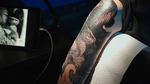 Close up video of man doing black tattoo... | Stock Video | Pond5
