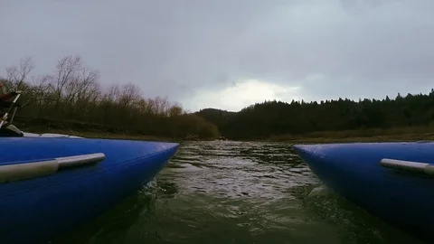 Close-up view of blue raft boat. Shot. S... | Stock Video | Pond5