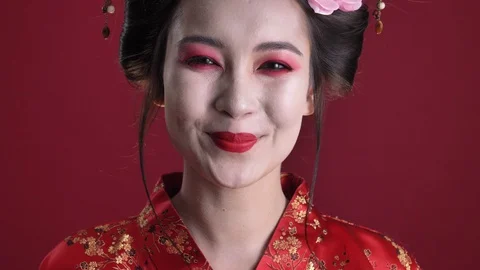 Close-up view of charming geisha woman i... | Stock Video | Pond5
