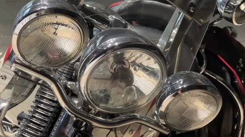 Close-up view of the chrome headlights o... | Stock Video | Pond5