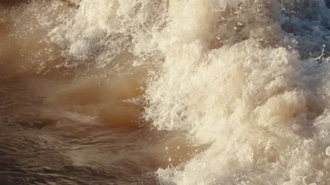 Close-up view of dirty river with muddy ... | Stock Video | Pond5