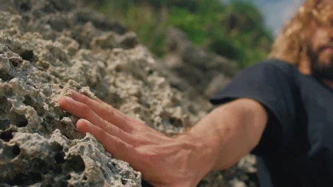 Close-up view of male hand touching shar... | Stock Video | Pond5