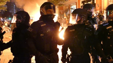 Close view of riot police at night with ... | Stock Video | Pond5