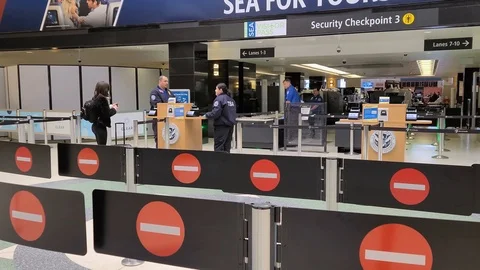 Close up view of SeaTac airport's TSA se... | Stock Video | Pond5