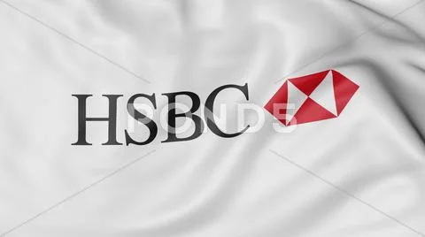 Close up of waving flag with HSBC logo, 3D rendering ~ Clip Art #68292067