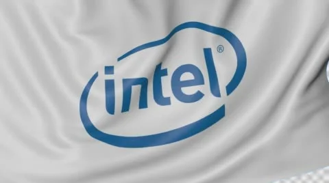 Close up of waving flag with Intel Corpo... | Stock Video | Pond5