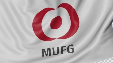 Close up of waving flag with MUFG logo, ... | Stock Video | Pond5