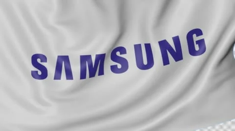 Close up of waving flag with Samsung log... | Stock Video | Pond5