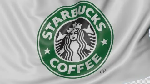 Close up of waving flag with Starbucks l... | Stock Video | Pond5