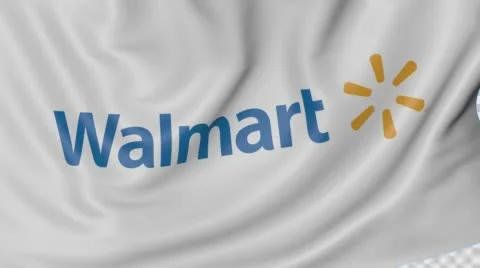 Close up of waving flag with Walmart log... | Stock Video | Pond5