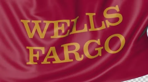 Close up of waving flag with Wells Fargo... | Stock Video | Pond5
