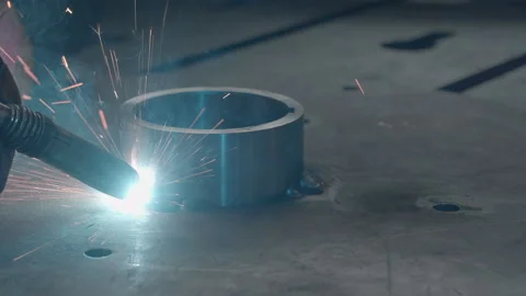 Close-up welding of metal ring to struct... | Stock Video | Pond5