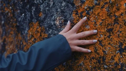 close up woman hand touching rock explor... | Stock Video | Pond5