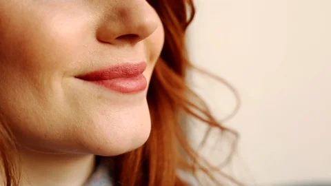 Close up of woman lips - Side view | Stock Video | Pond5