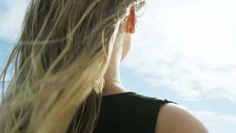 close up of woman's hair blowing in the ... | Stock Video | Pond5