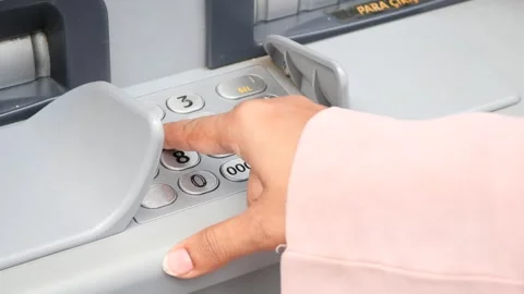 close up women hand pressing on atm mach... | Stock Video | Pond5