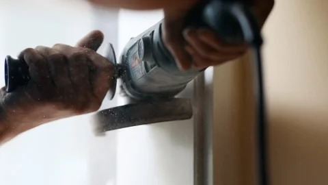 Close-up of the workman boring wood with... | Stock Video | Pond5