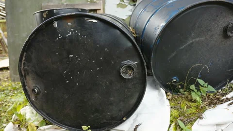 Closer look of the black oil container i... | Stock Video | Pond5