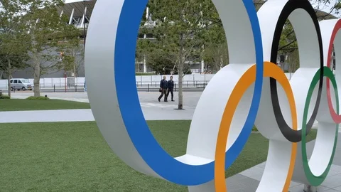 Closer look of the five rings of the Oly... | Stock Video | Pond5