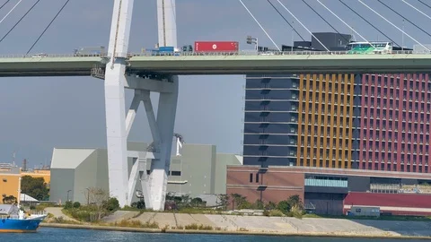 Closer look of the huge bridge in Osaka ... | Stock Video | Pond5