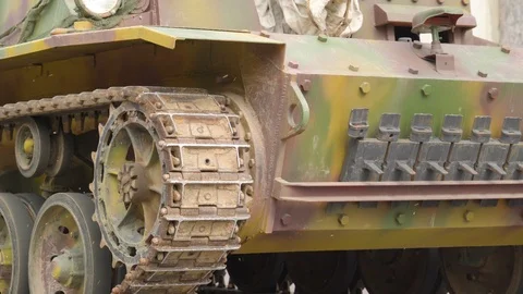 Closer look of the military tank wheels ... | Stock Video | Pond5