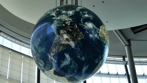 Closer view of the modern glass globe wo... | Stock Video | Pond5