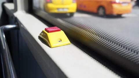 Closeup of Bus bell switch for stop insi... | Stock Video | Pond5