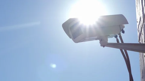 Closeup of CCTV Camera in the sun, surve... | Stock Video | Pond5