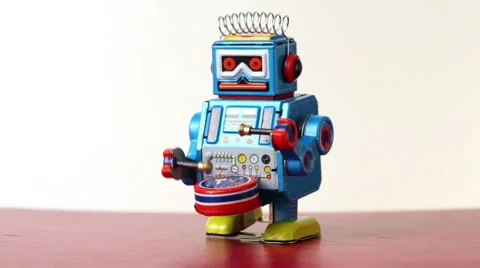 Closeup of clockwork robot make steps on... | Stock Video | Pond5