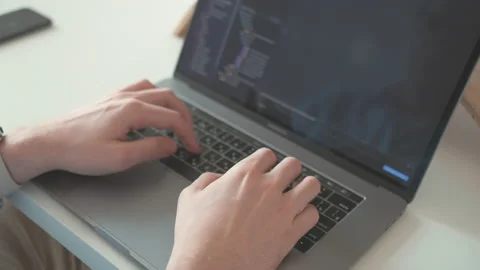 Closeup coding on screen, hands type htm... | Stock Video | Pond5