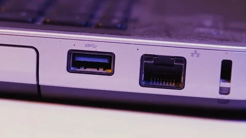 Closeup of Ethernet cable plug inserted ... | Stock Video | Pond5