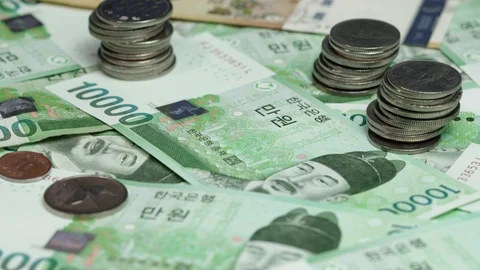 Closeup Of Korean Money Bills And Coins | Stock Video | Pond5