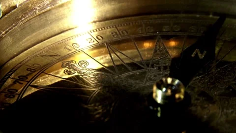 closeup of old style gold compass. Retro... | Stock Video | Pond5