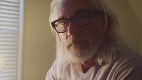Closeup Portrait of an Old Man in Front ... | Stock Video | Pond5