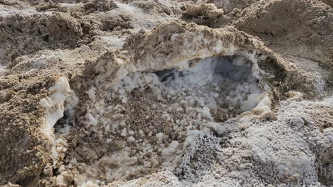 Closeup of Rugged ground with salt crust... | Stock Video | Pond5