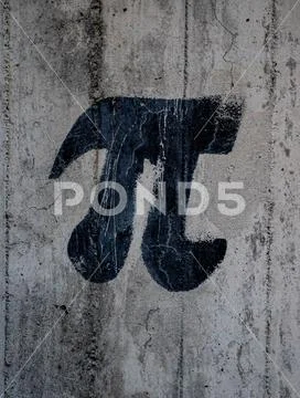 Closeup shot of a black Pi symbol on the old cracked wooden surface ...
