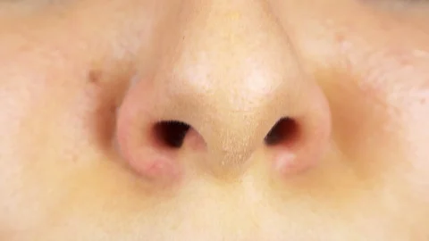 Closeup, then zoom into a female nose | Stock Video | Pond5